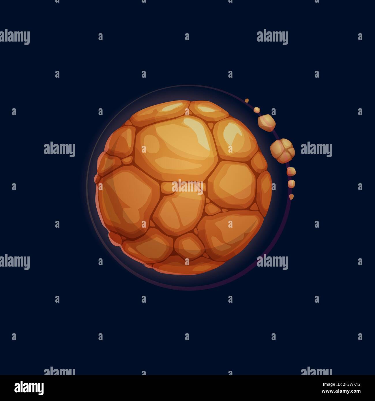 Fantasy planet, far alien world, satellite in space isolated flat ...