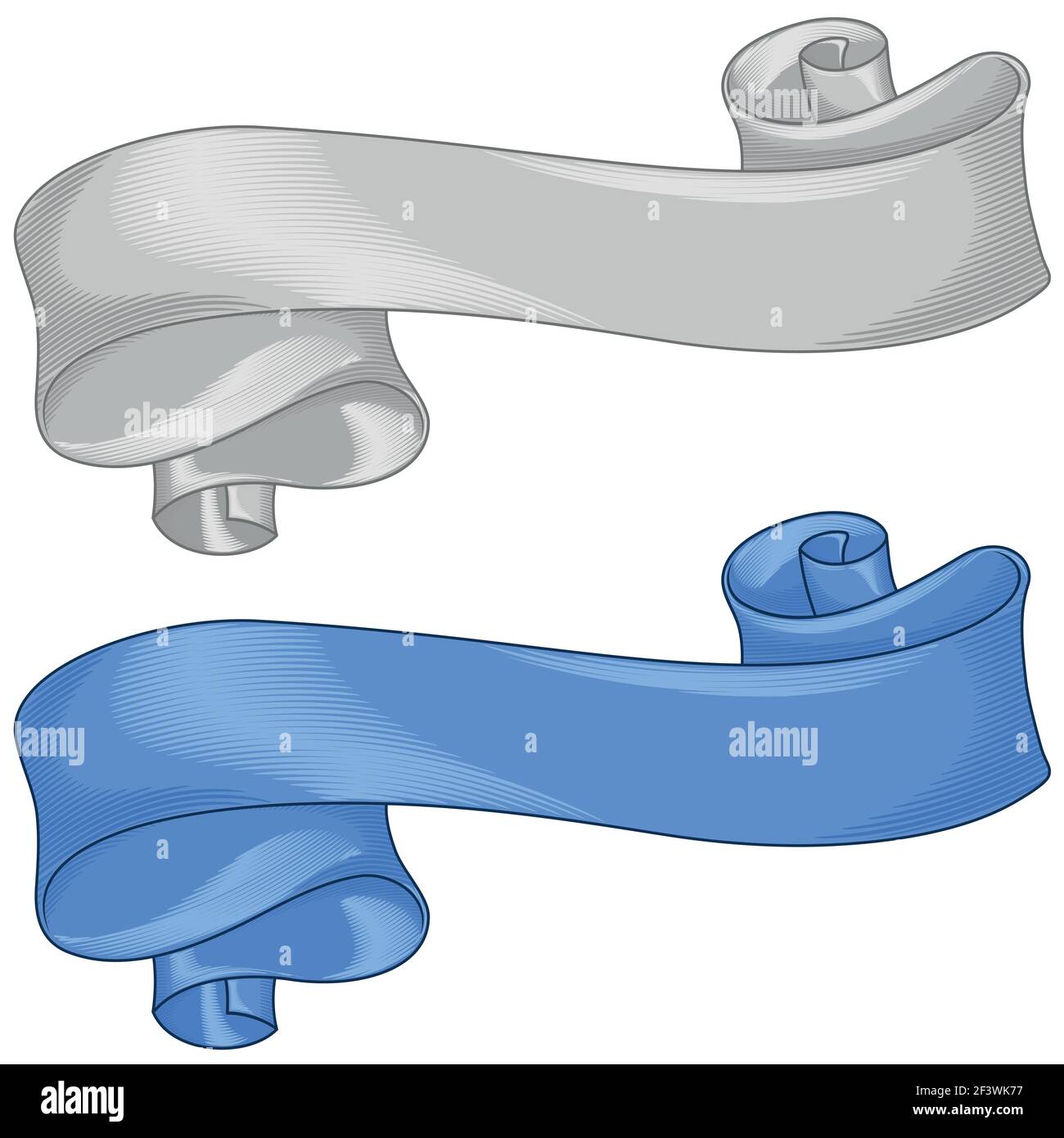 Illustration of curved ribbons, curved old parchment strip, festive ...