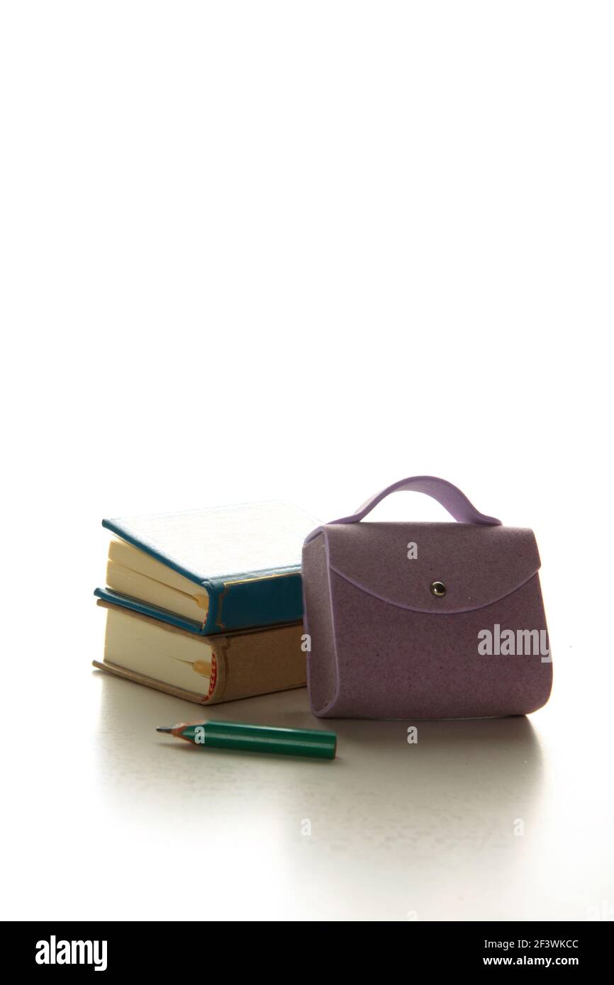 brief-case, two books and a pencil isolated on white background ...
