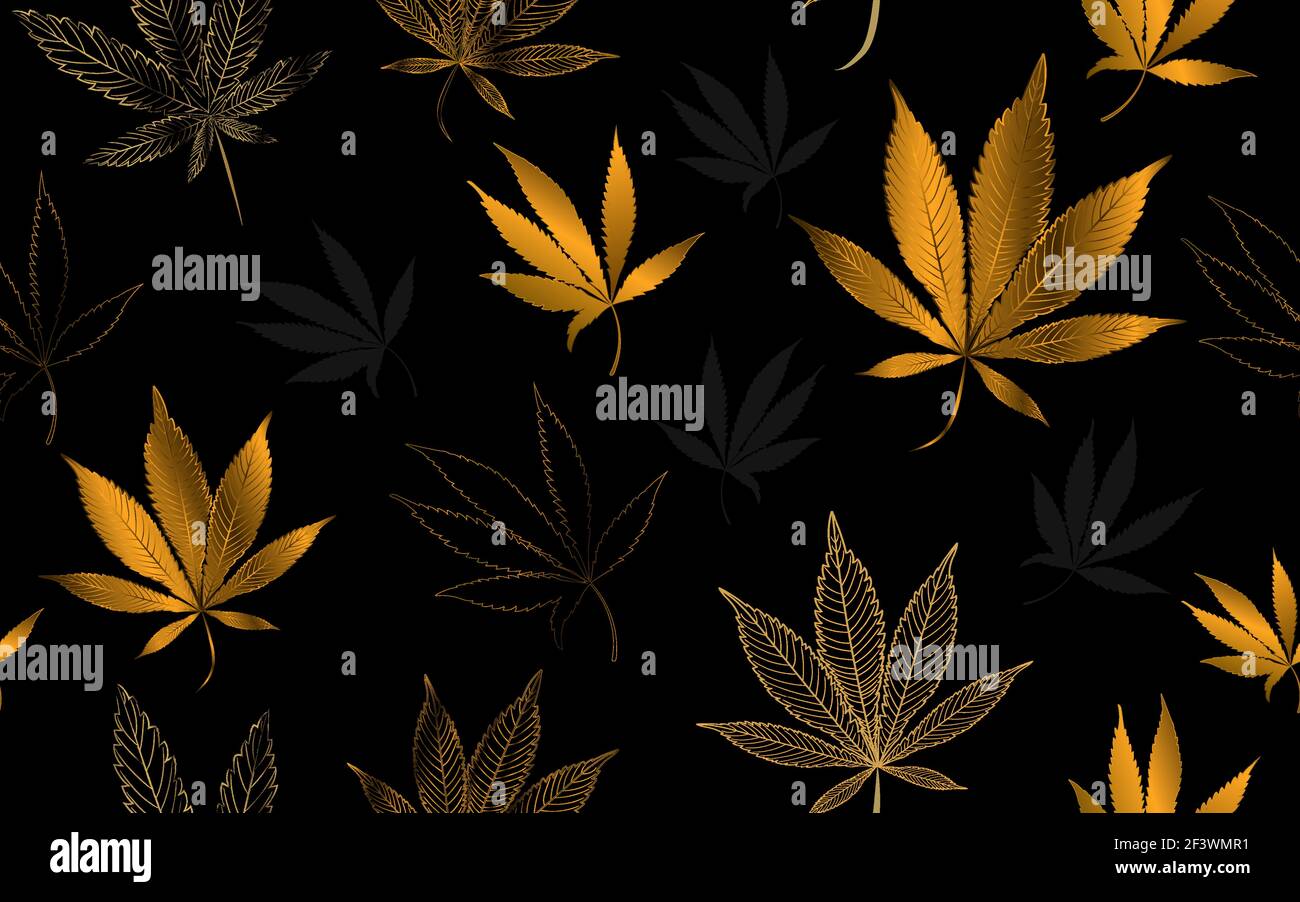 Vector Seamless Luxurious Gold Medical Cannabis, Weed, MArijuana ...