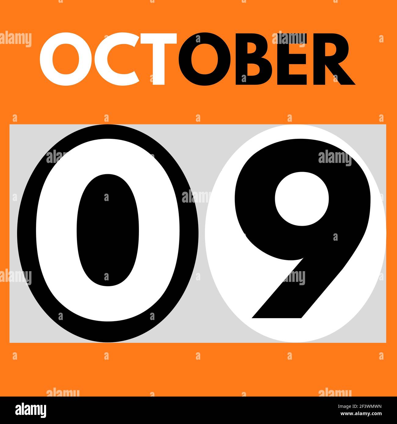 October 9 . Modern daily calendar icon .date ,day, month .calendar for ...