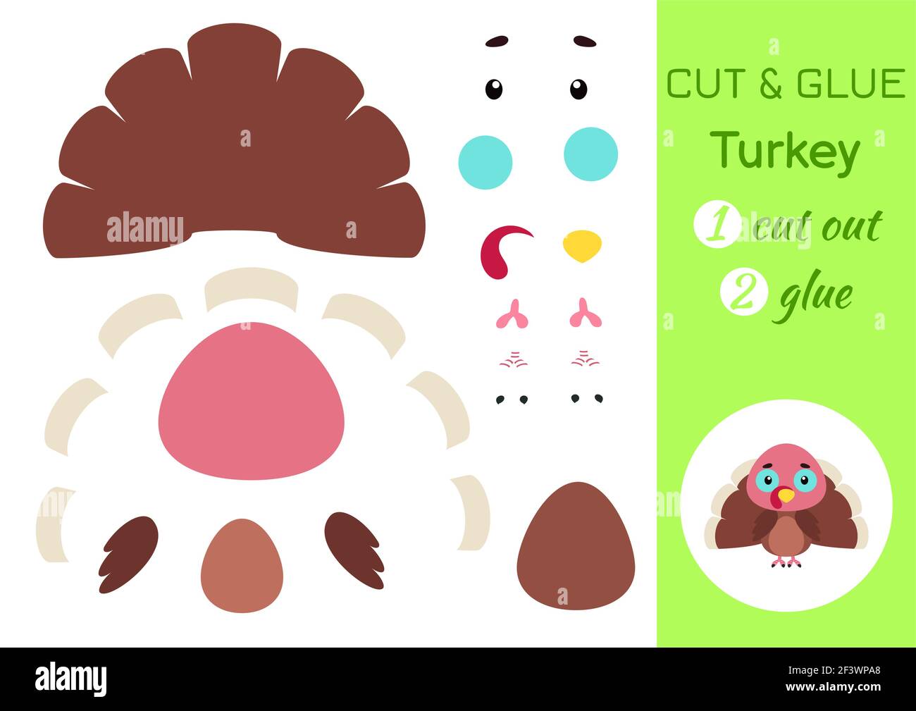 Cut and glue paper little turkey. Kids crafts activity page ...