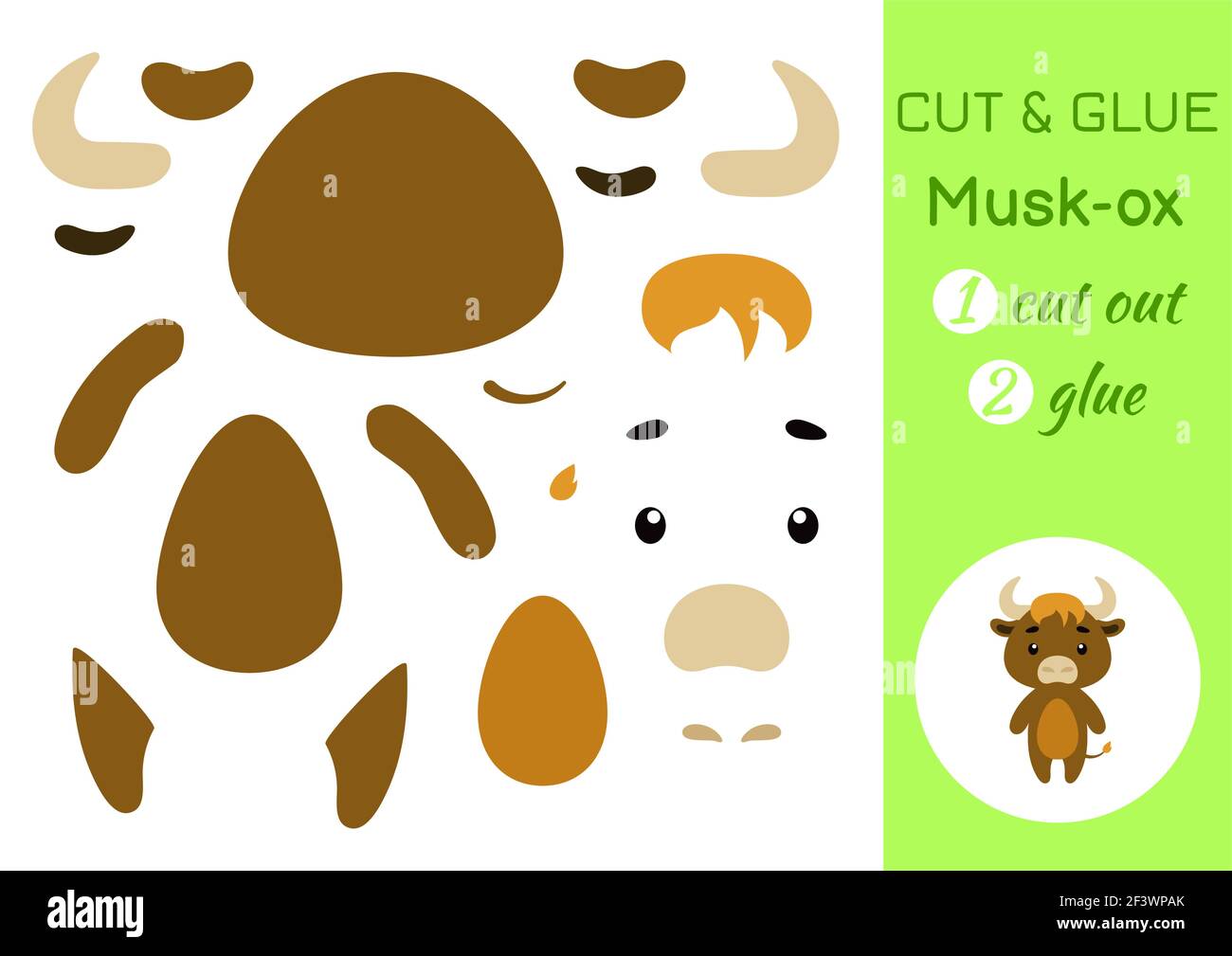 Cut and glue paper little musk-ox. Kids crafts activity page ...