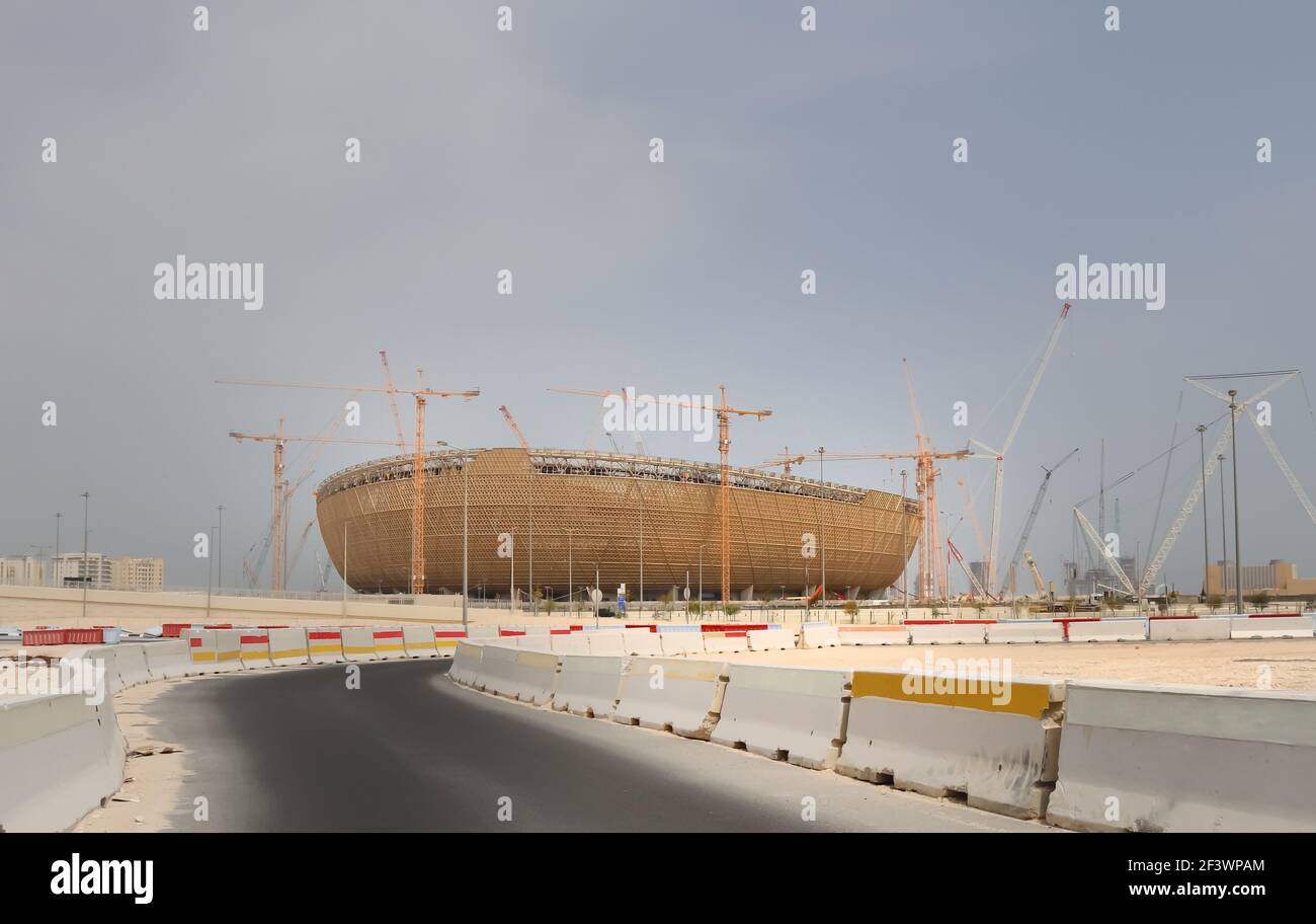 A view of Lusail Stadium under construction in Lusail, Qatar. It is one ...
