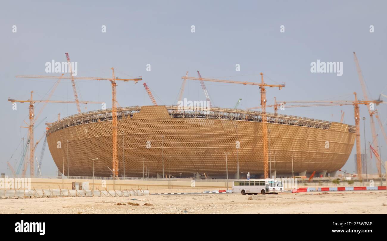 A view of Lusail Stadium under construction in Lusail, Qatar. It is one ...