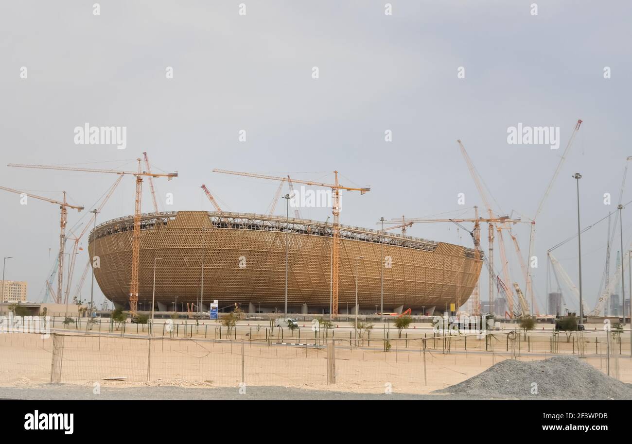 A view of Lusail Stadium under construction in Lusail, Qatar. It is one ...