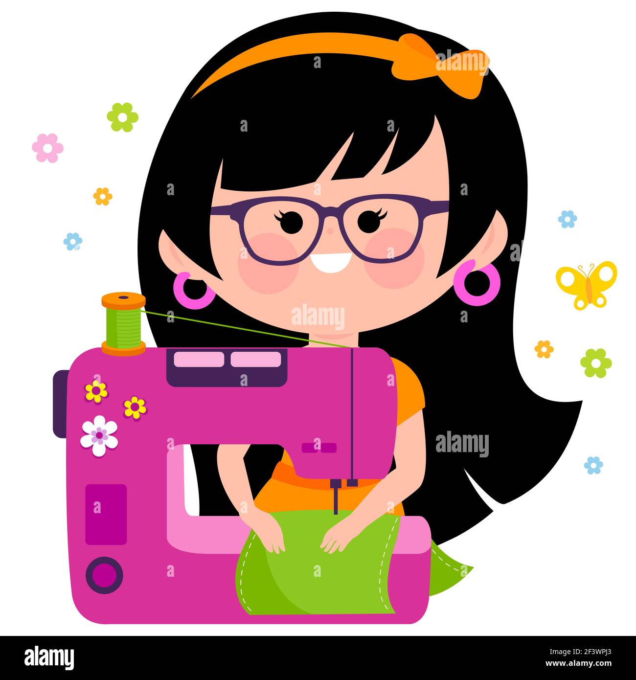 Dressmaker woman working sewing machine Cut Out Stock Images & Pictures ...