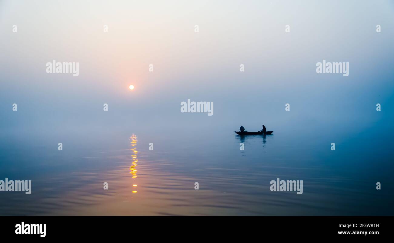 Sun rise time at Ganges river in Varanasi Stock Photo - Alamy