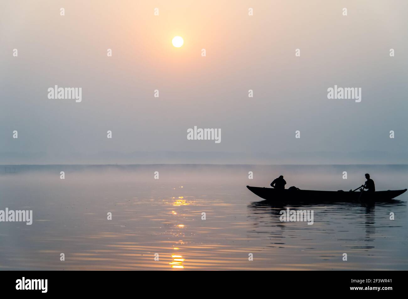 Sun rise time at Ganges river in Varanasi Stock Photo - Alamy