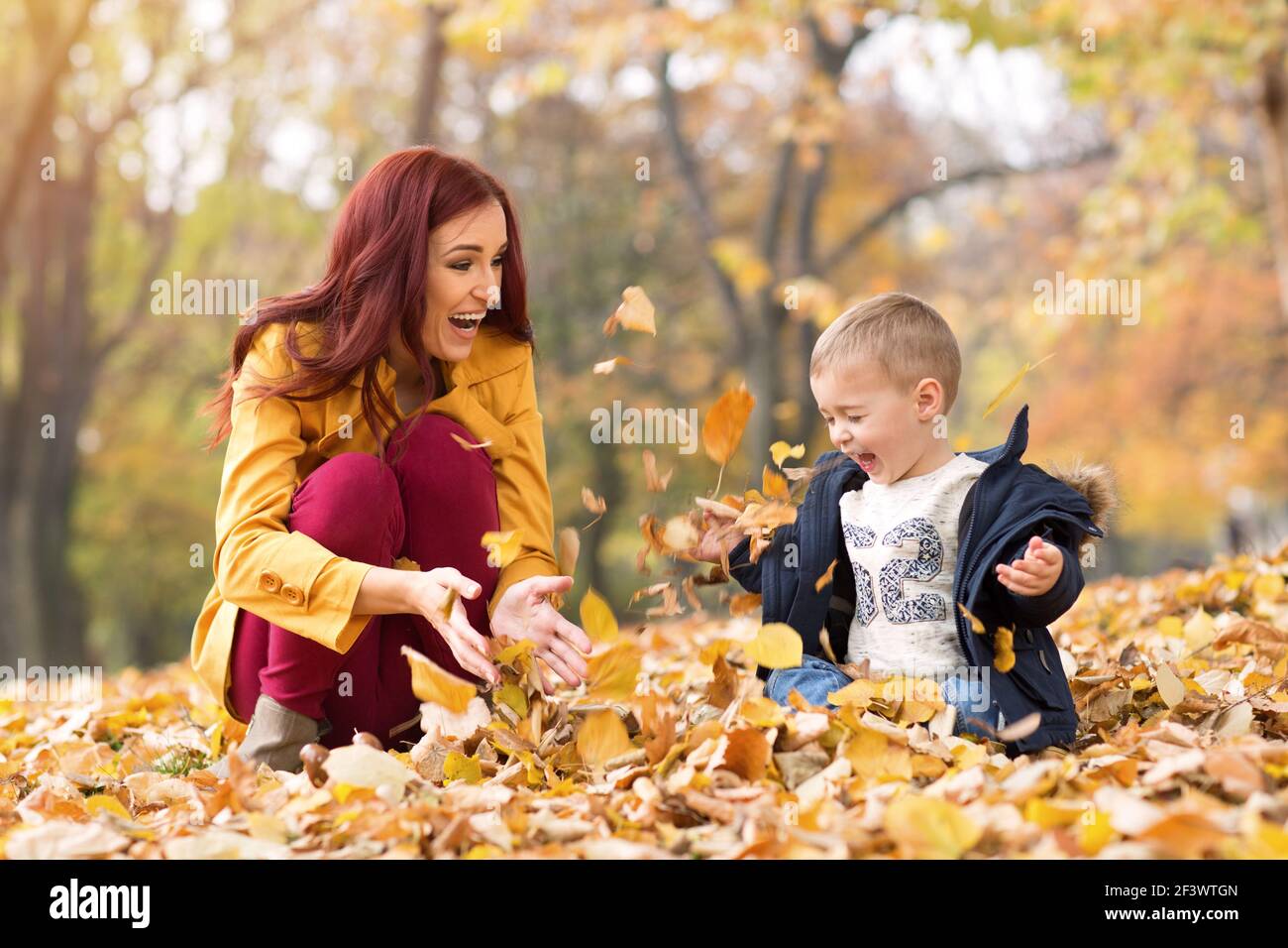 throwing leaves in the park Stock Photo - Alamy