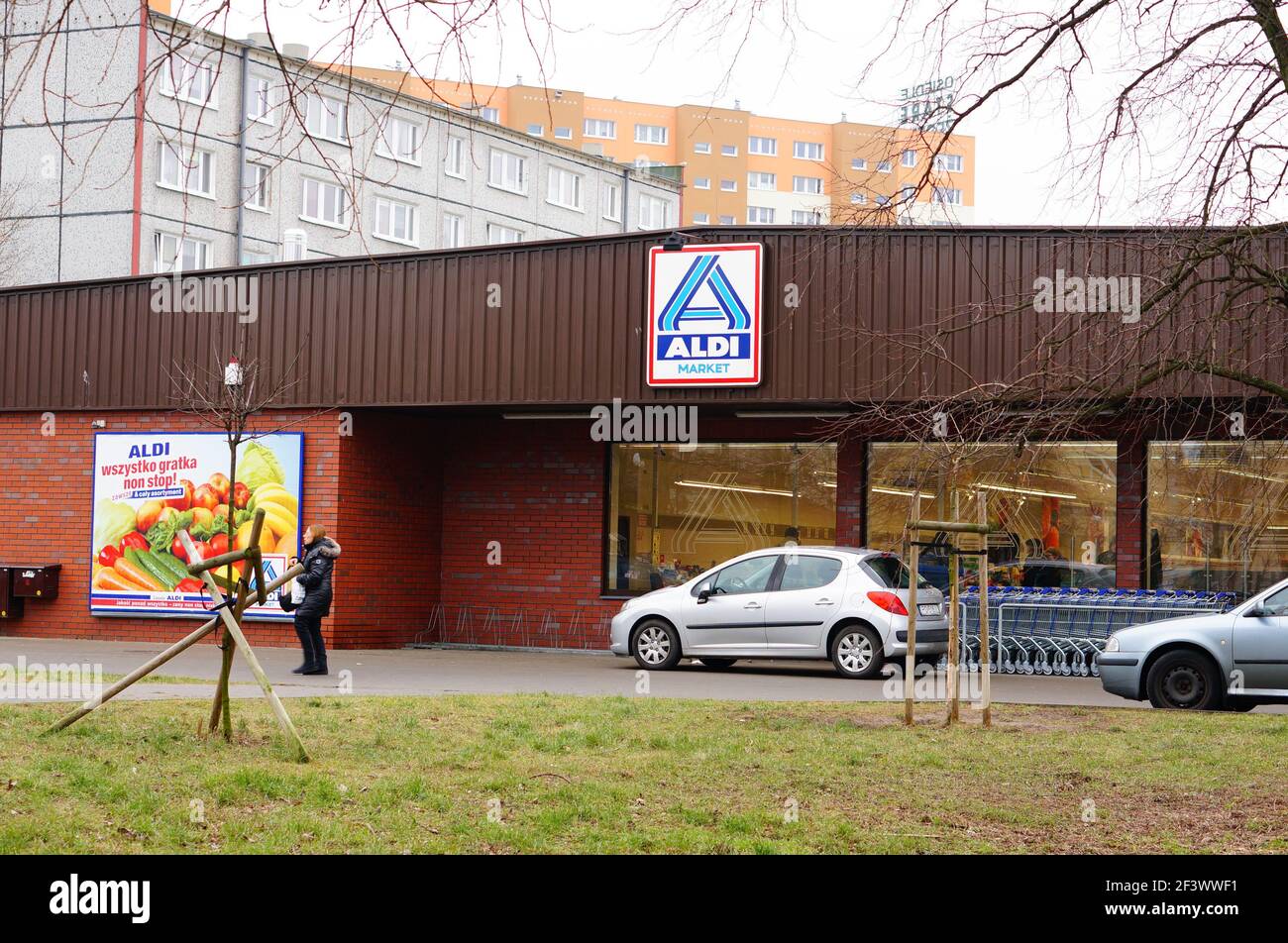 POZNAN, POLAND - Jan 25, 2015: Building of a Aldi supermarket Stock ...