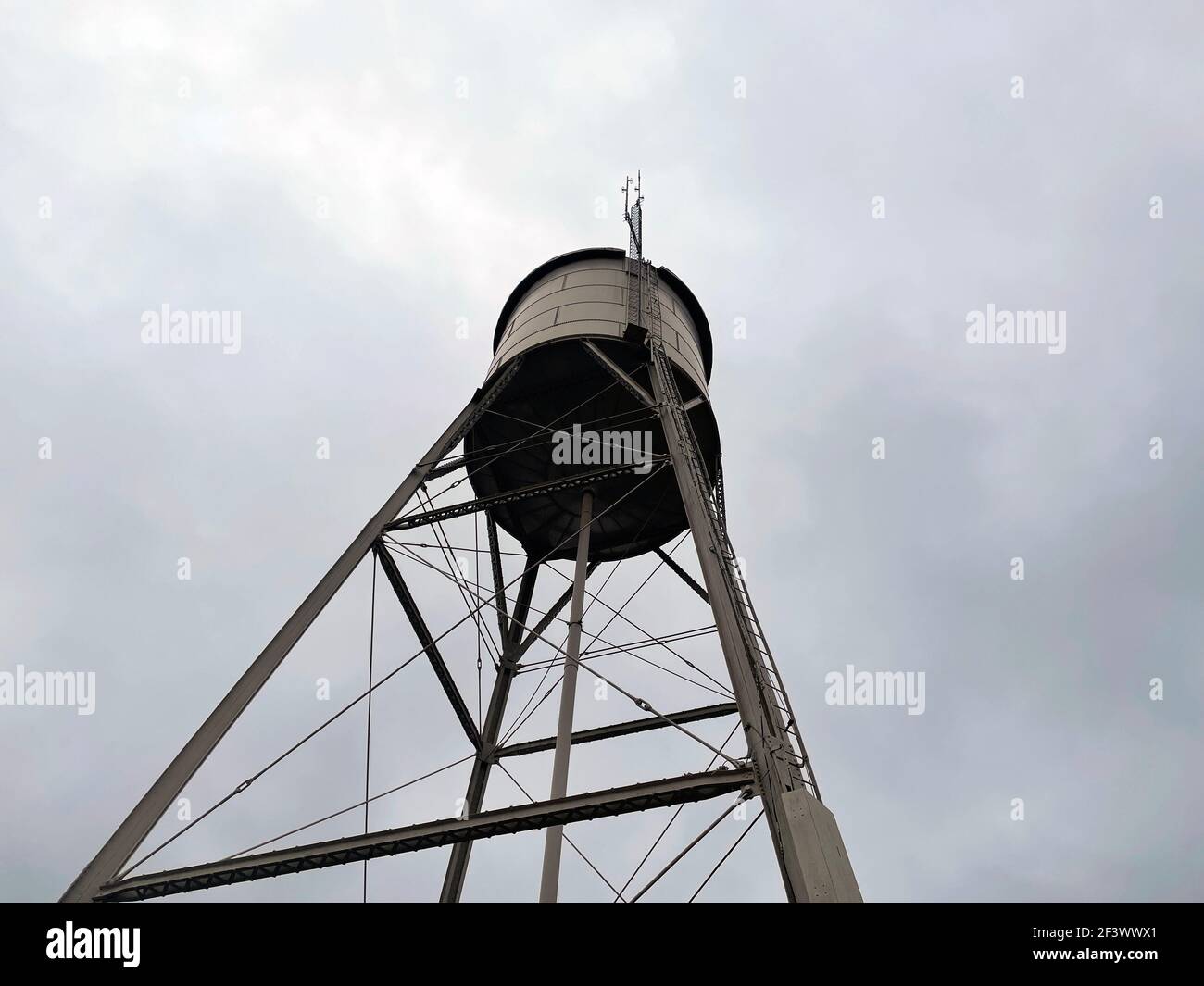 Augusta, Ga USA - 02 11 21: Looking up at an old vintage water tower ...