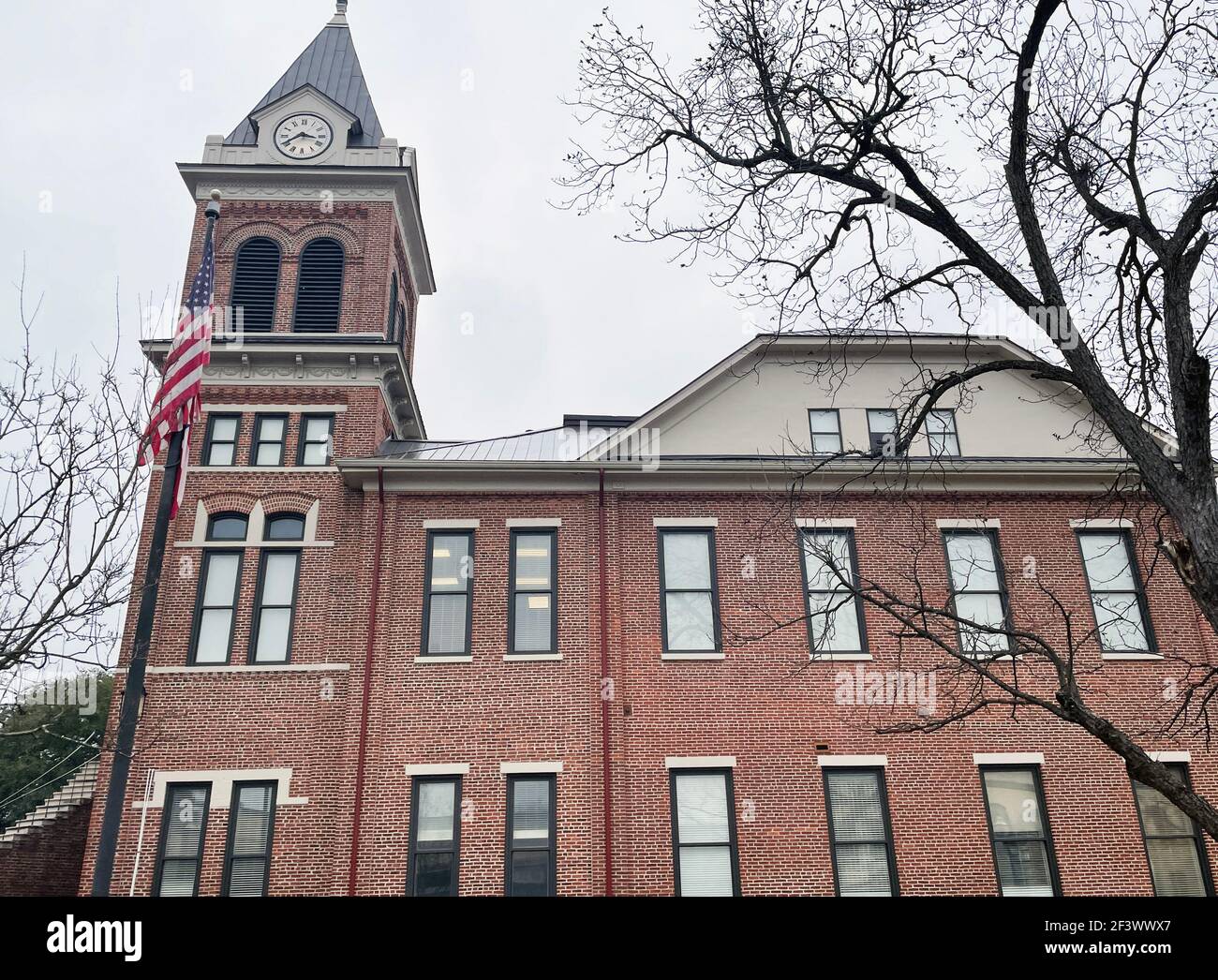 Augusta, Ga USA - 02 11 21: Modern brick partial building with an ...