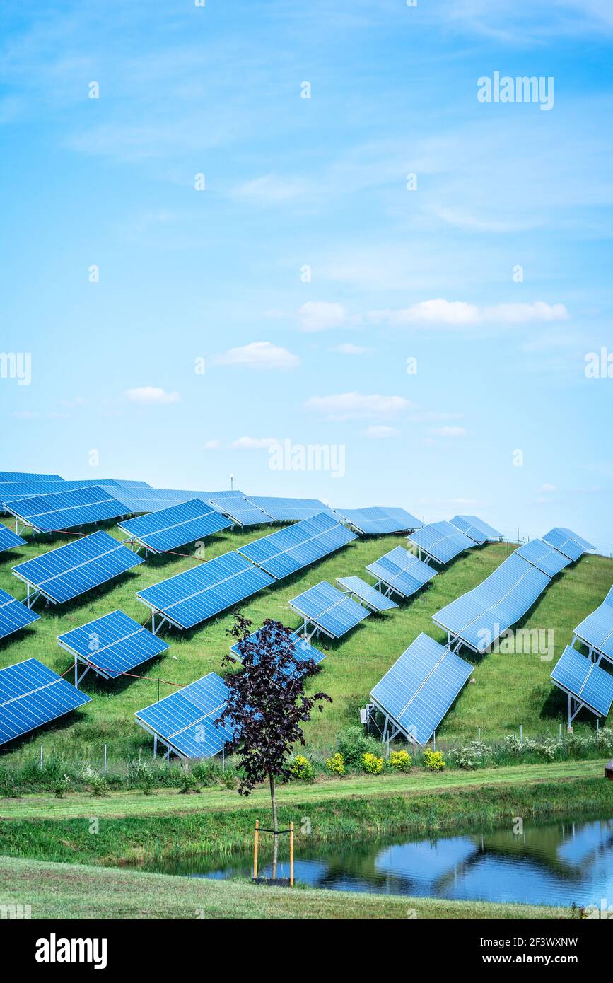 Blue solar panel background of photovoltaic modules for renewable ...