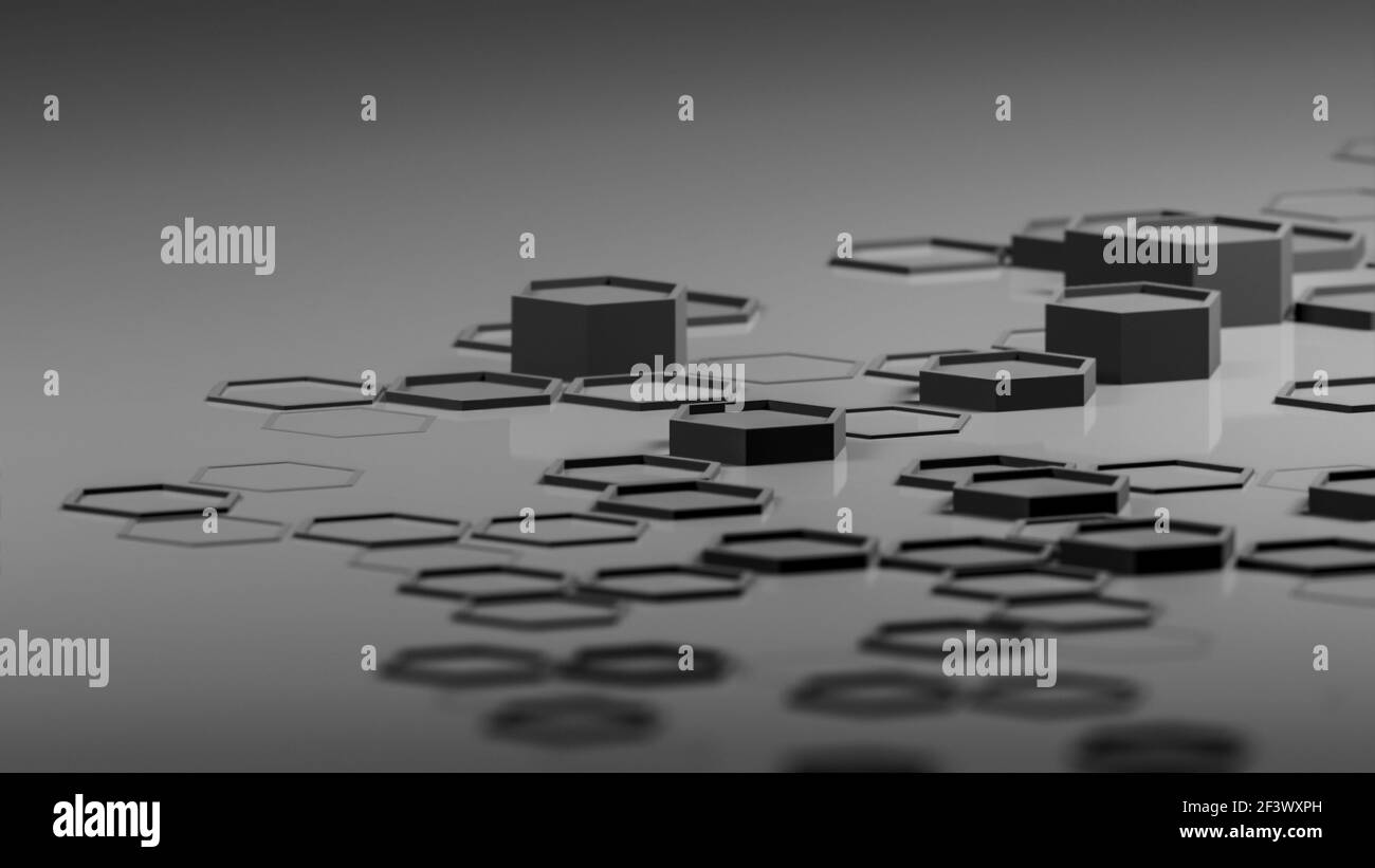 Hexagons or honeycombs tiles, 3D rendering hexagonal wallpaper, geometric illustration ...