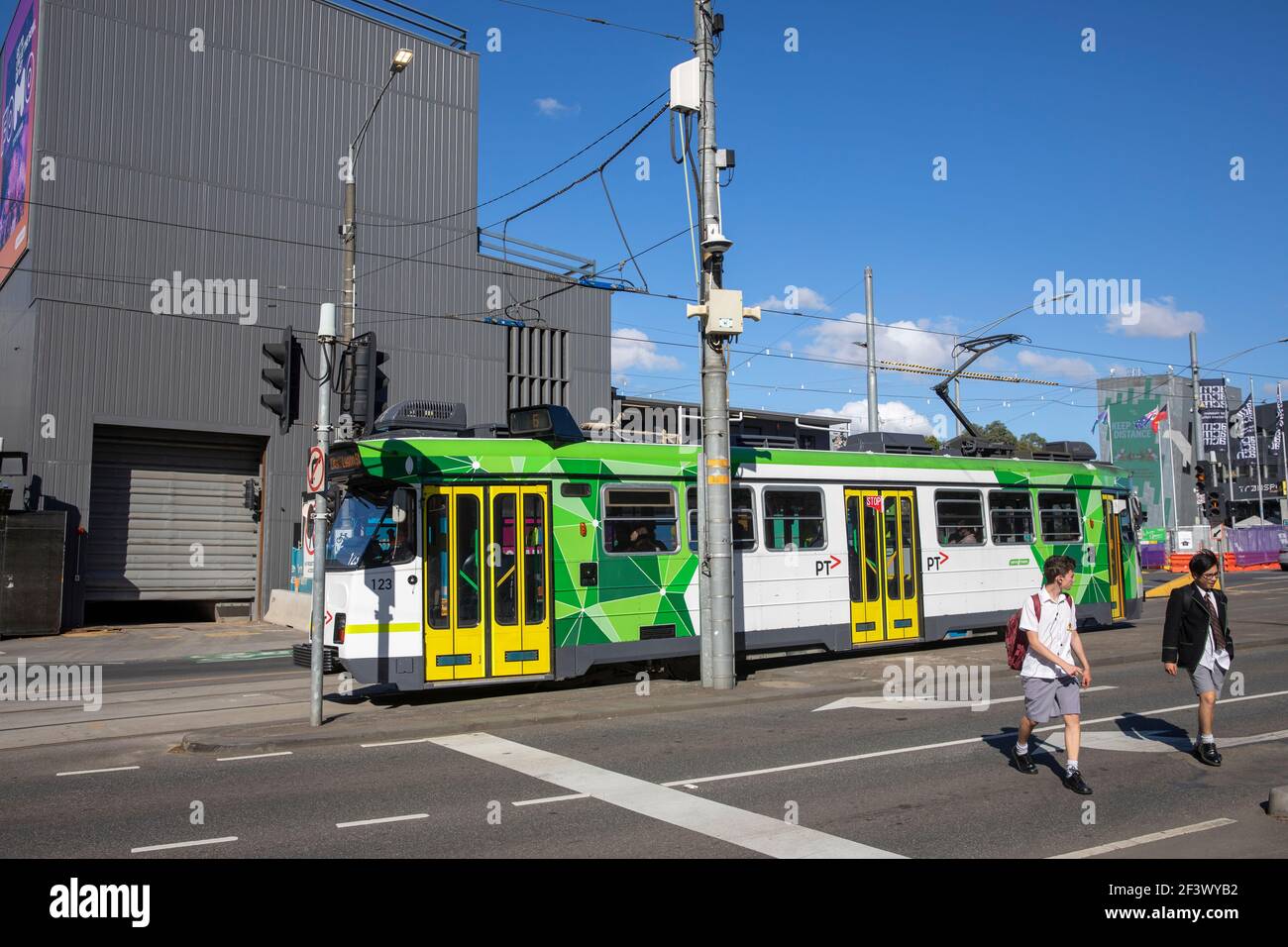 Melbourne tram public transport travelling through the city centre ...