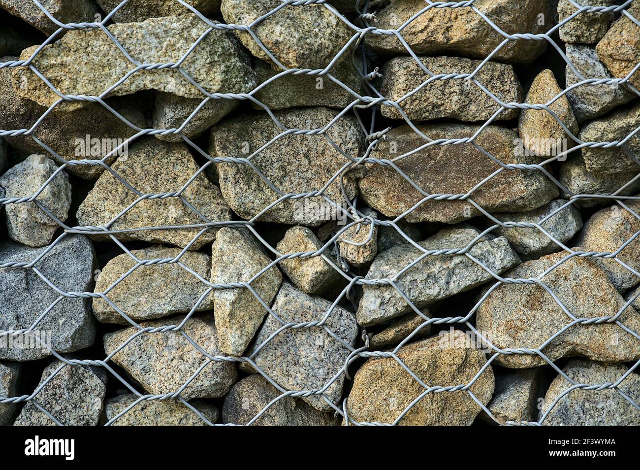 Beautiful close up high resolution view of gabion wall rocks and stones ...