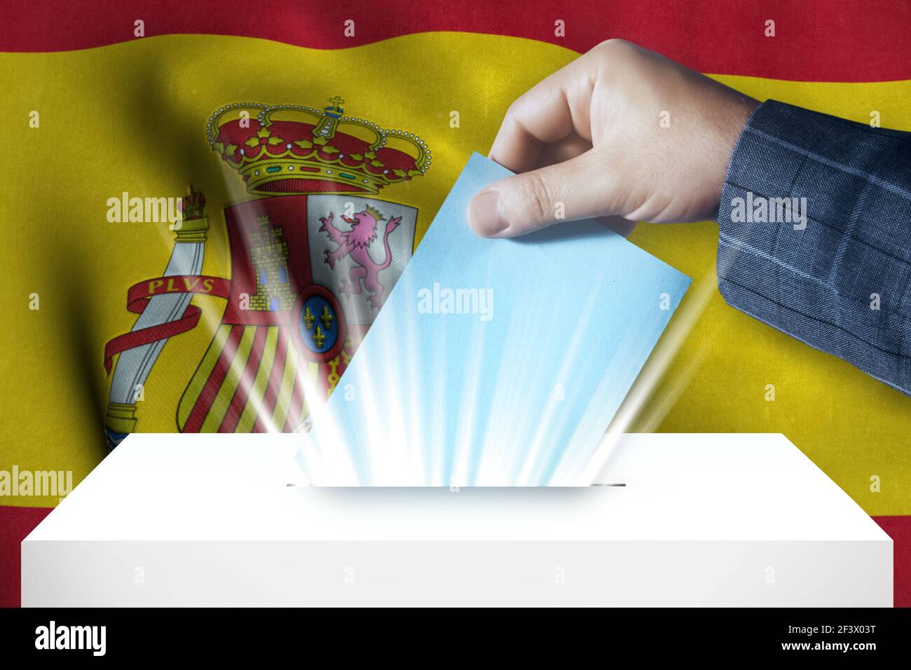 Spain - Voting On Ballot Box With National Flag Background Stock Photo ...