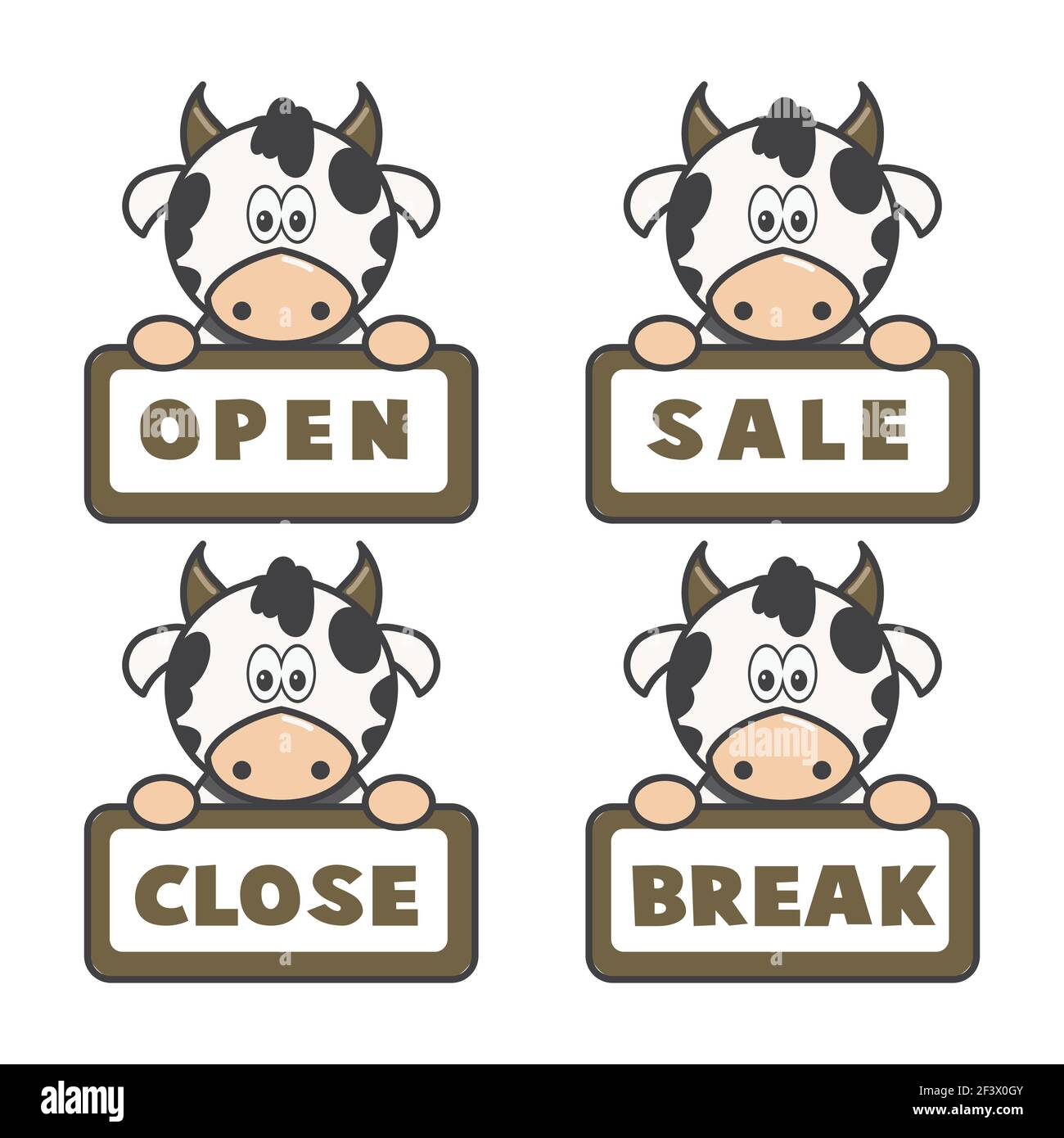 Open and closed board signs, cow. Vector icons illustration Stock ...