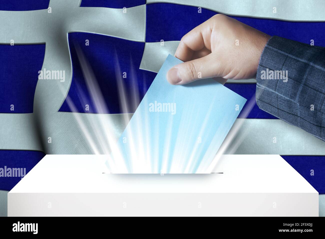 Greece - Voting On Ballot Box With National Flag Background Stock Photo ...