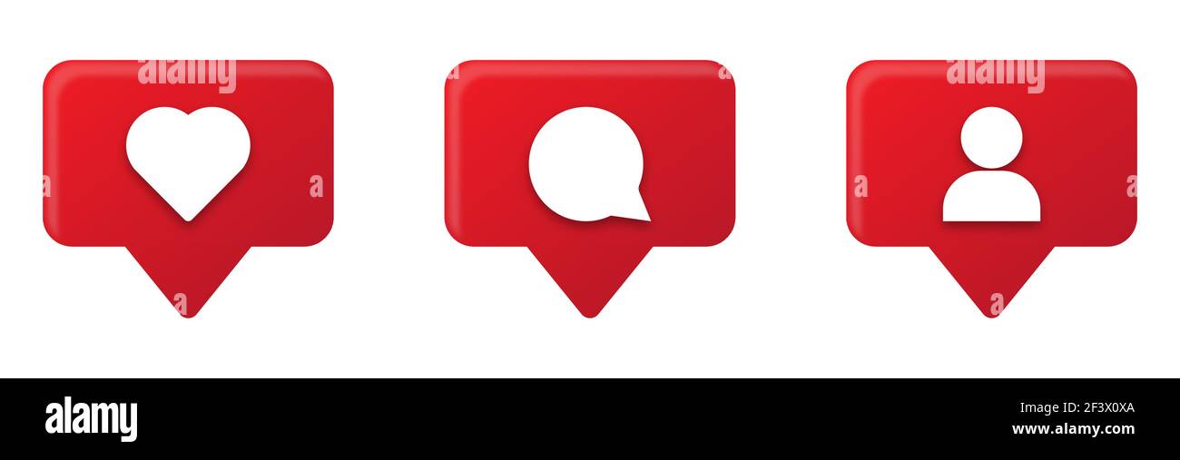 Set of social media notification icons. Comment, like and follower ...