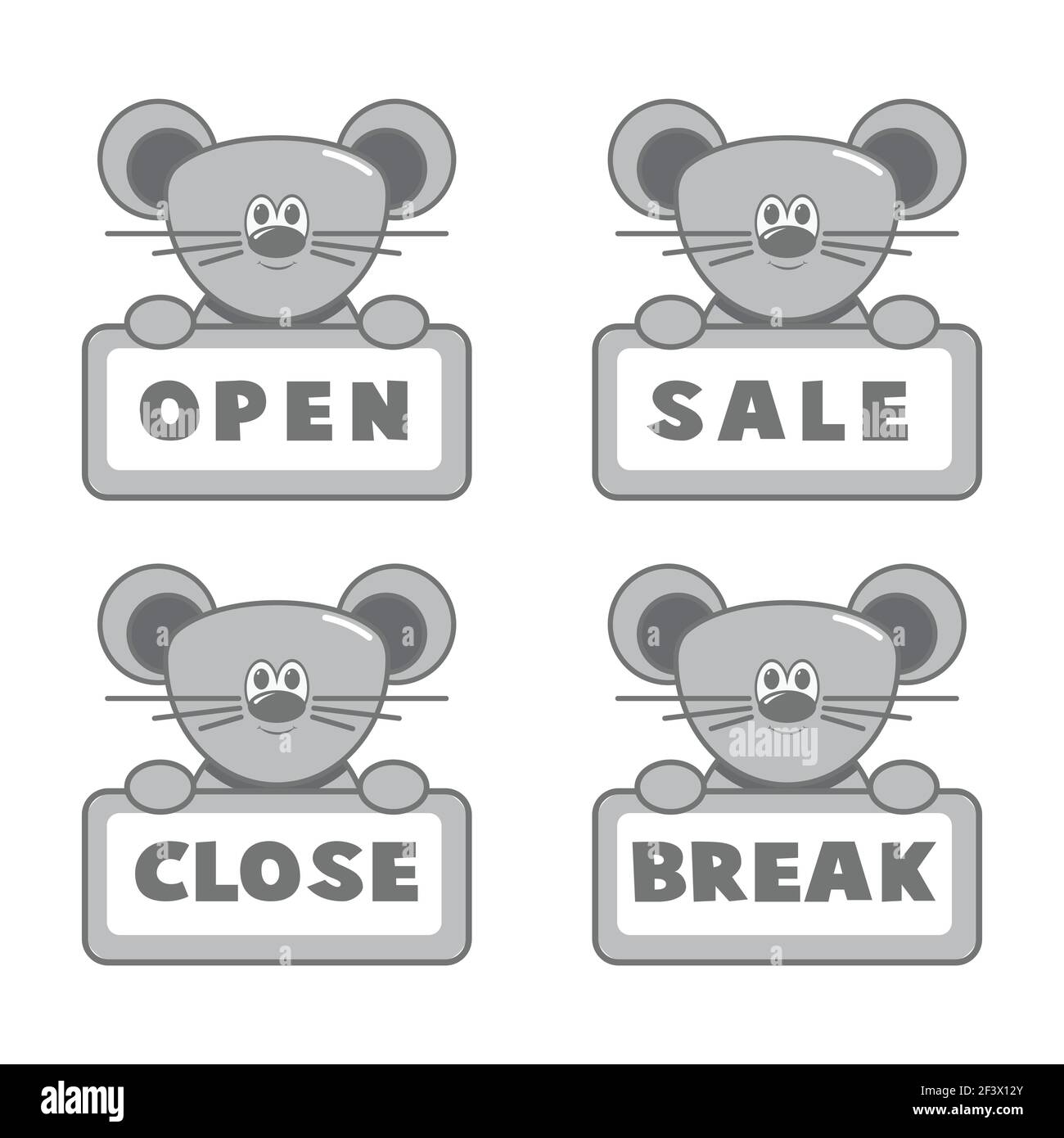 Open and closed board signs, mouse. Vector icons illustration Stock ...