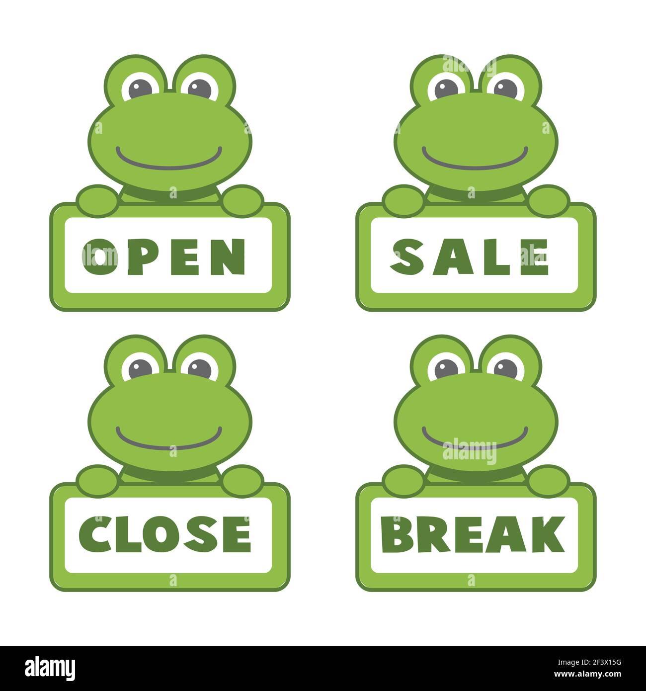 Open and closed board signs, frog. Vector icons illustration Stock ...