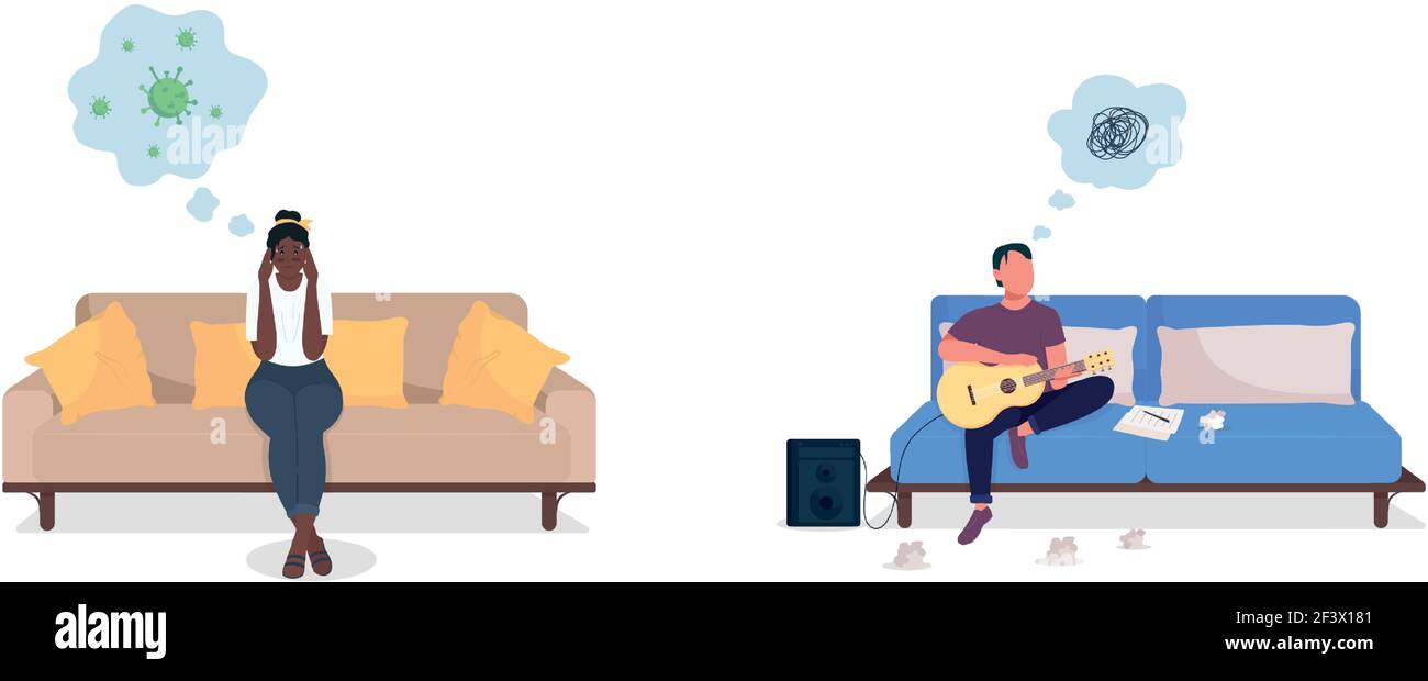 Anxious man and woman flat color vector character set Stock Vector ...
