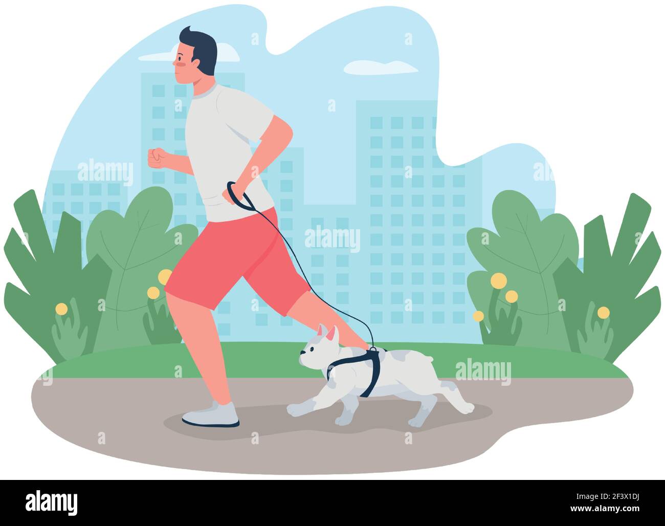 Man running with dog on leash 2D vector web banner, poster Stock Vector ...