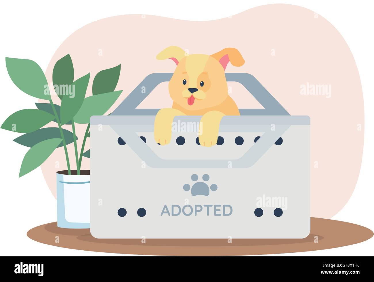 Dog in box for adoption from shelter 2D vector web banner, poster Stock ...