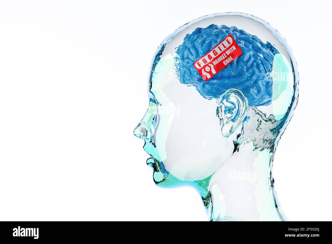 Fragile handle with care label on a human brain, Mind or Mental Health ...
