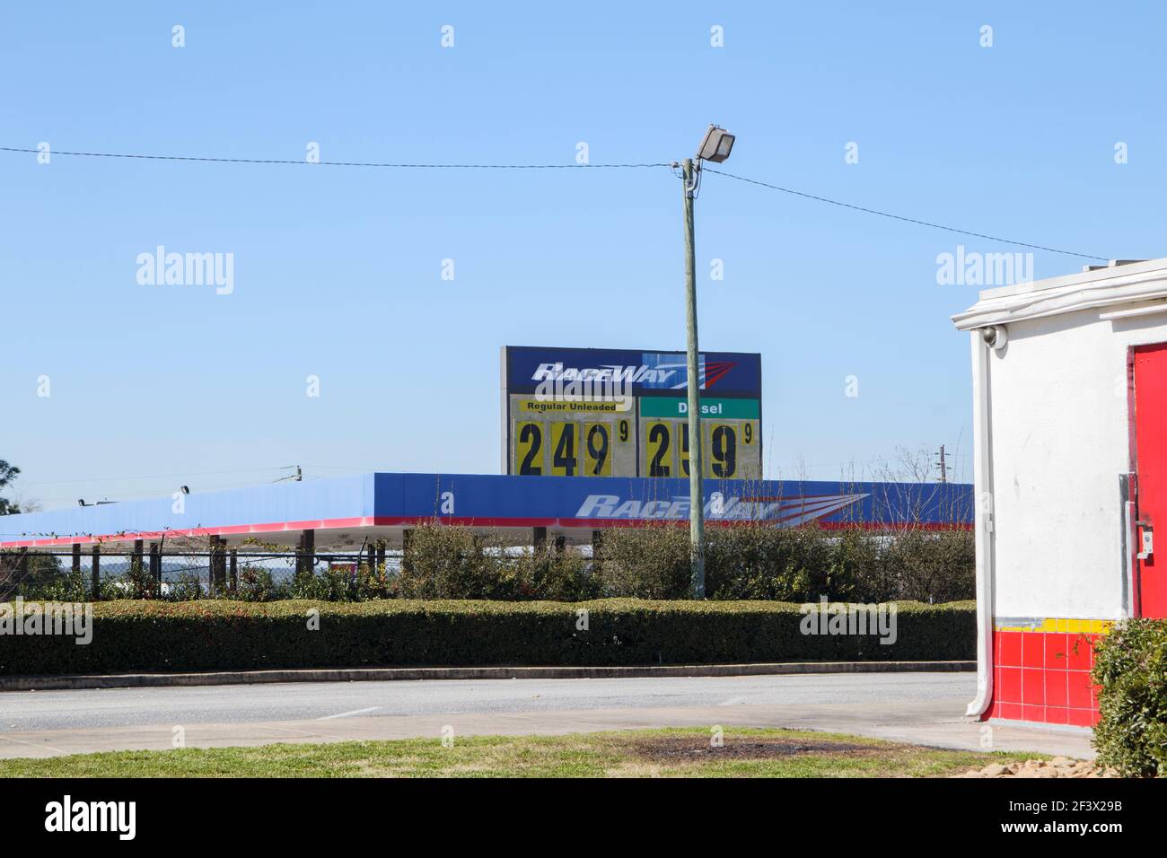 Augusta, Ga USA - 02 21 21: Raceway gas station street billboard gas ...