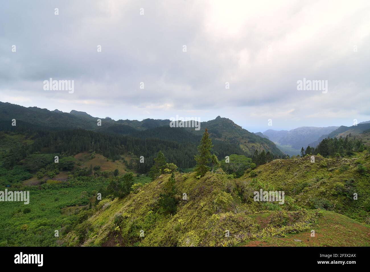 Marquesas Islands, French Polynesia: overview of the green mountains ...