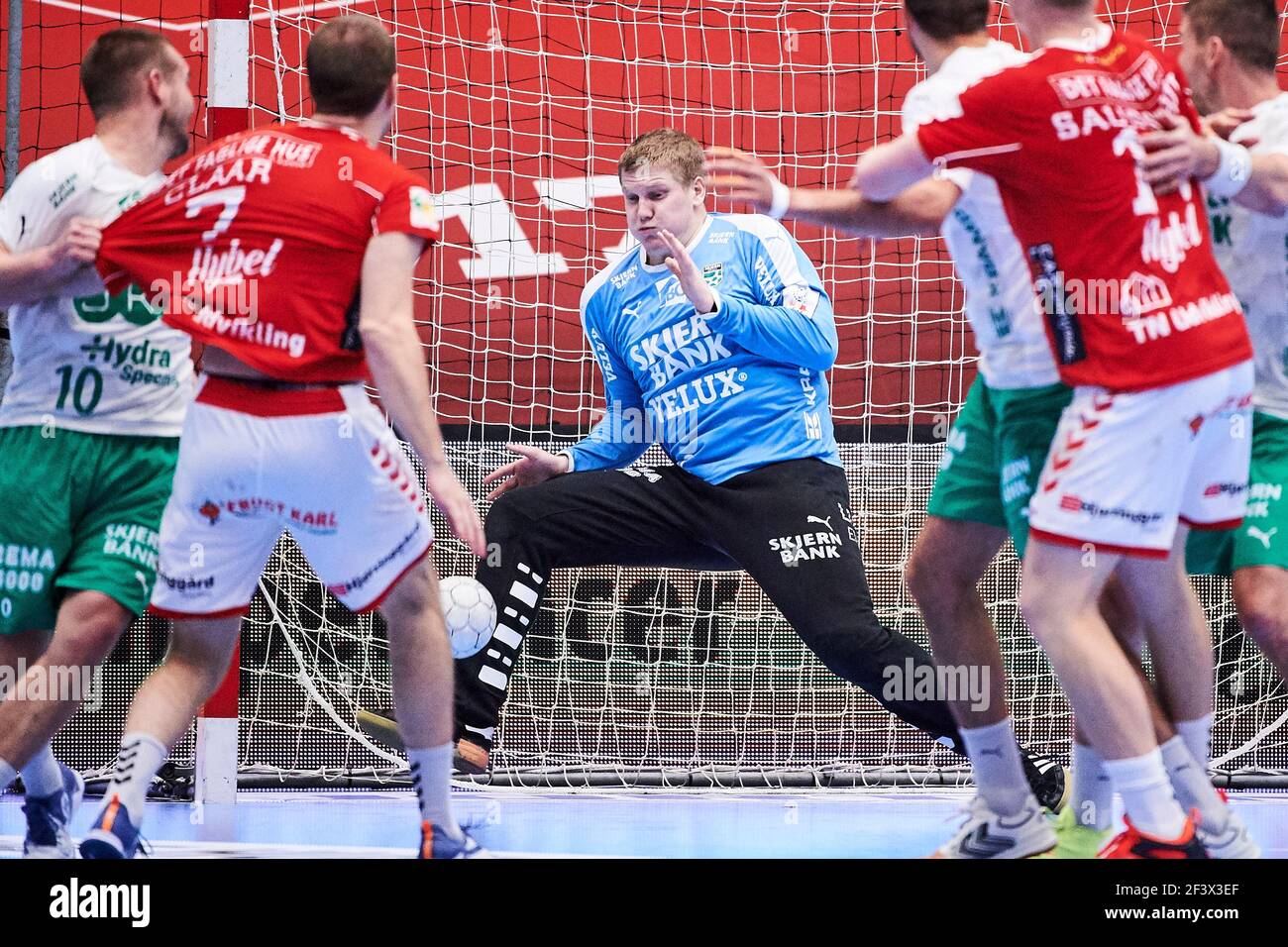 Aalborg, Denmark. 17th, March 2021. Robin Haug (12) of Skjern Handball ...