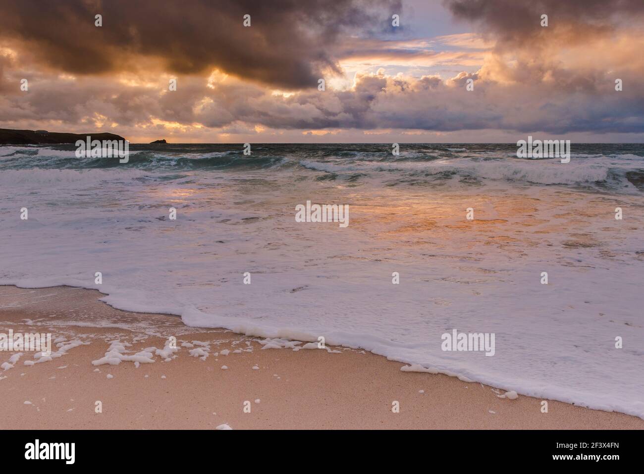 A spectacular sunset over Fistral Beach in Newquay in Cornwall Stock ...