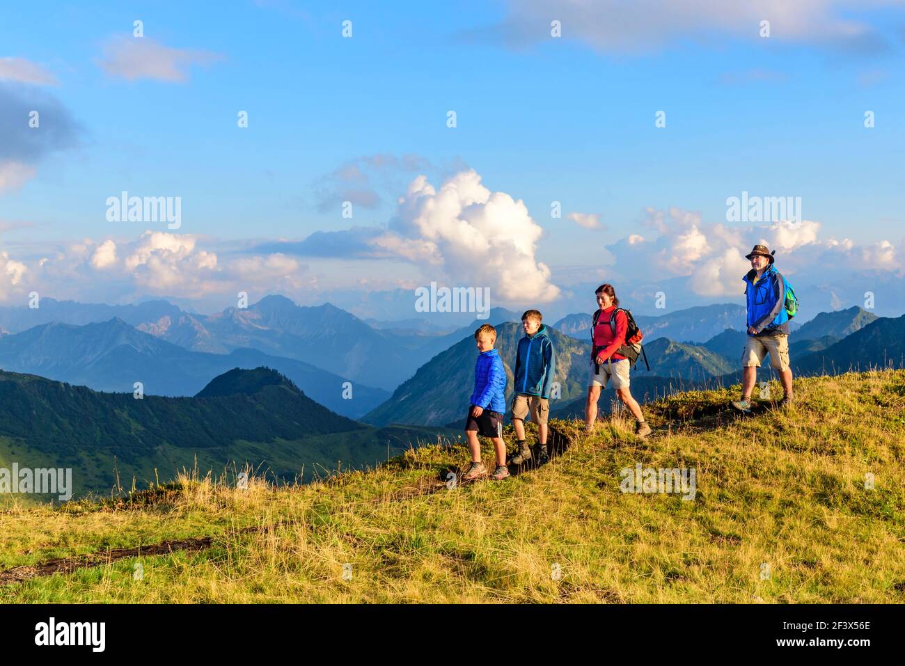Active family hiking in high alpine region in austrian alps Stock Photo ...