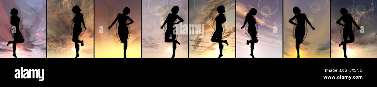 Conceptual fat overweight obese female vs slim fit healthy body after ...
