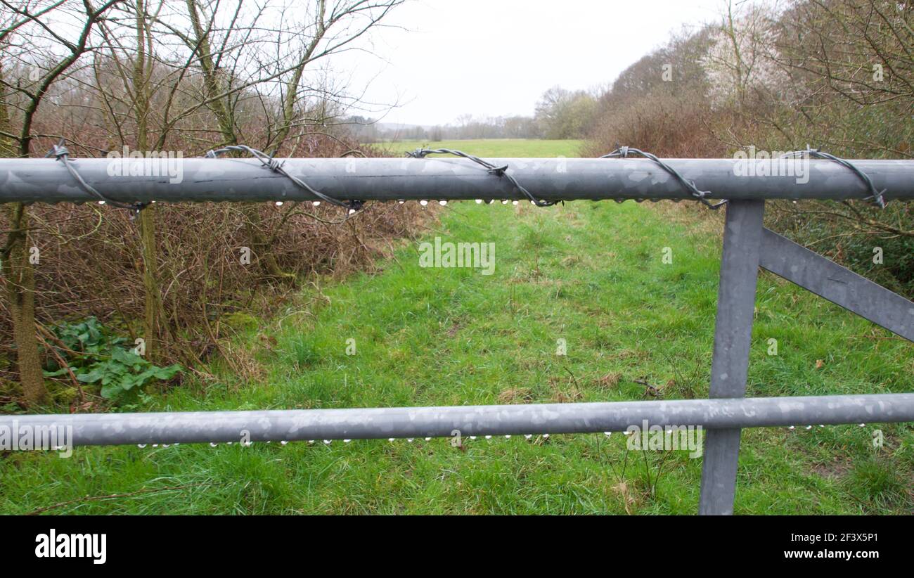 Barbed wire fence metal gate hi-res stock photography and images - Alamy