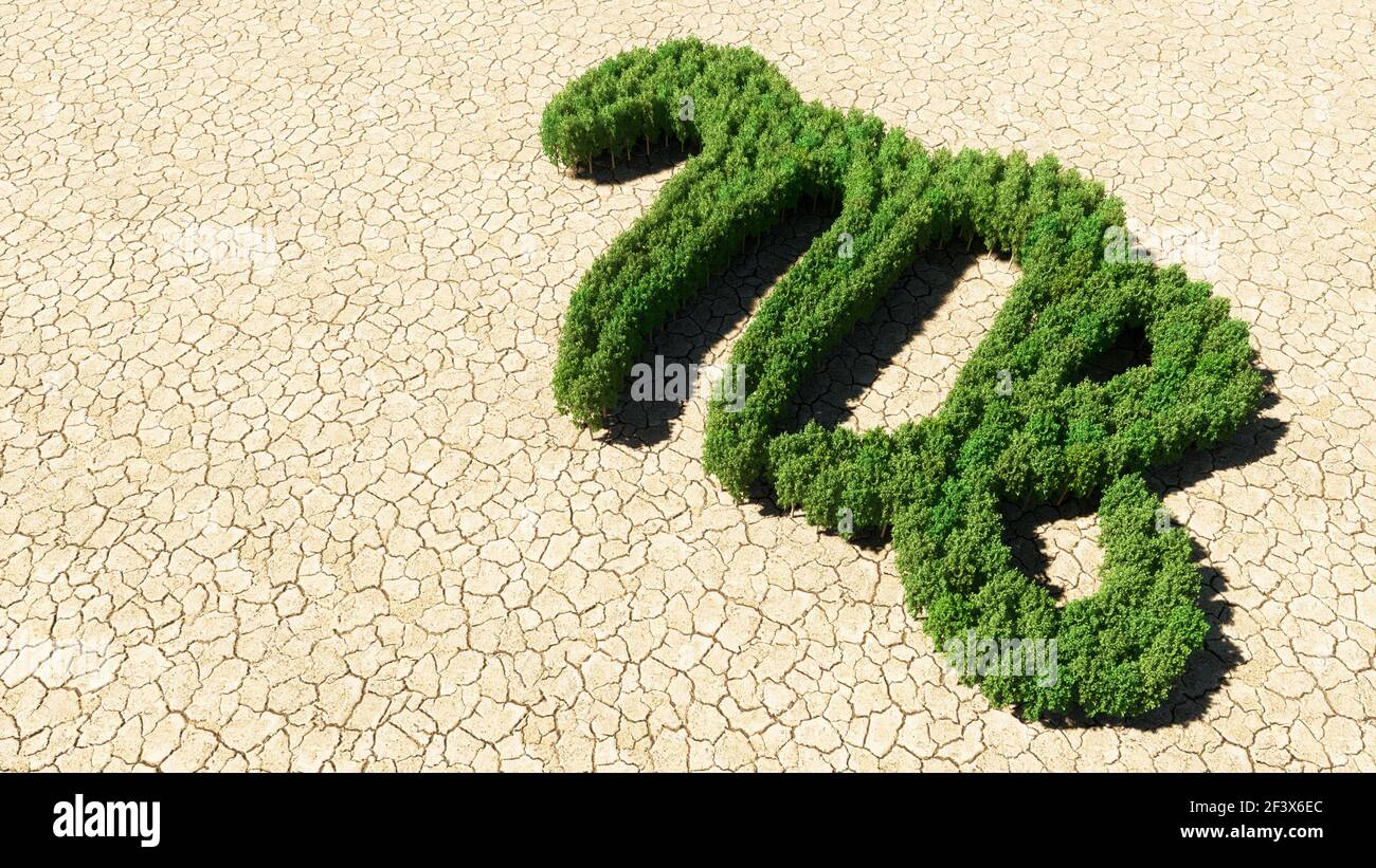 Concept or conceptual group of green forest tree on dry ground ...