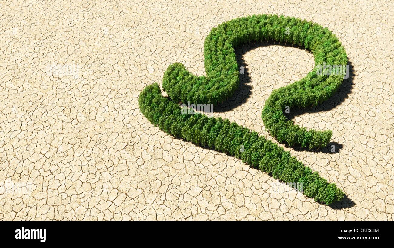 Concept or conceptual group of green forest tree on dry ground ...