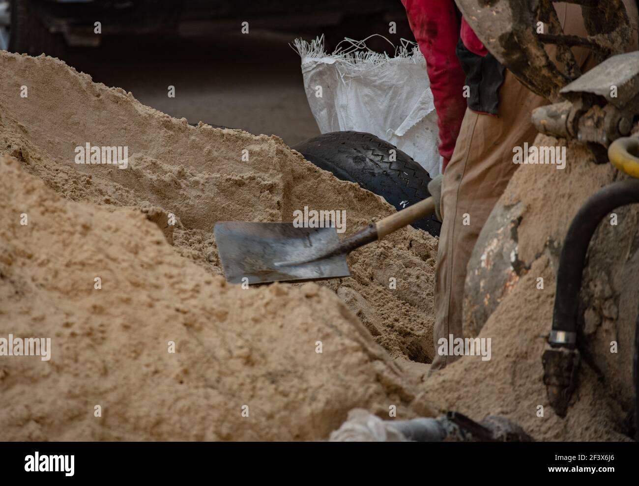 Landscaping sand works on building. Earth works sand filling. Repair ...
