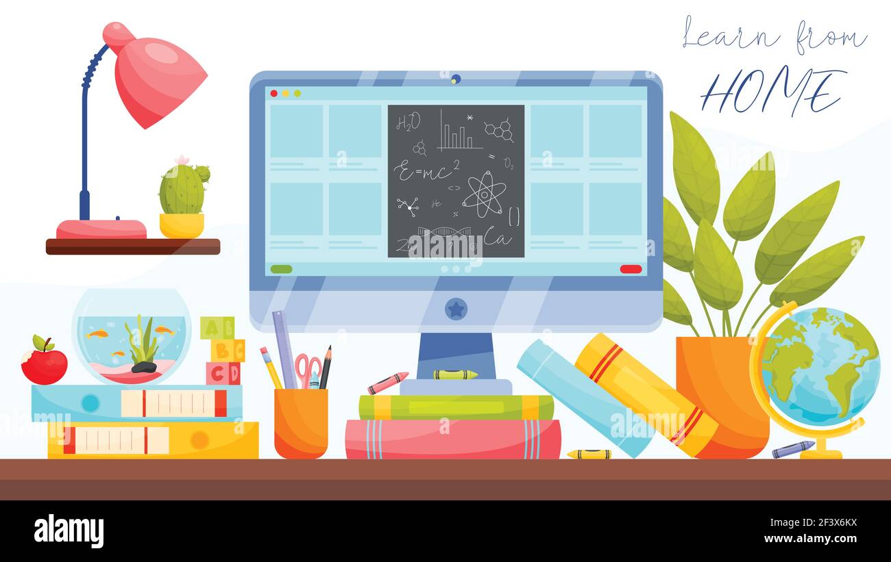 Learn from home. Remote learning concept. vector illustration Stock ...