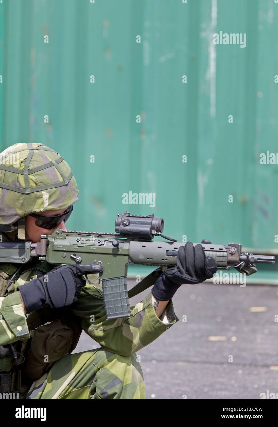 A soldier, with Automatic Carbine 5C (Ak 5C), in the Swedish Armed ...