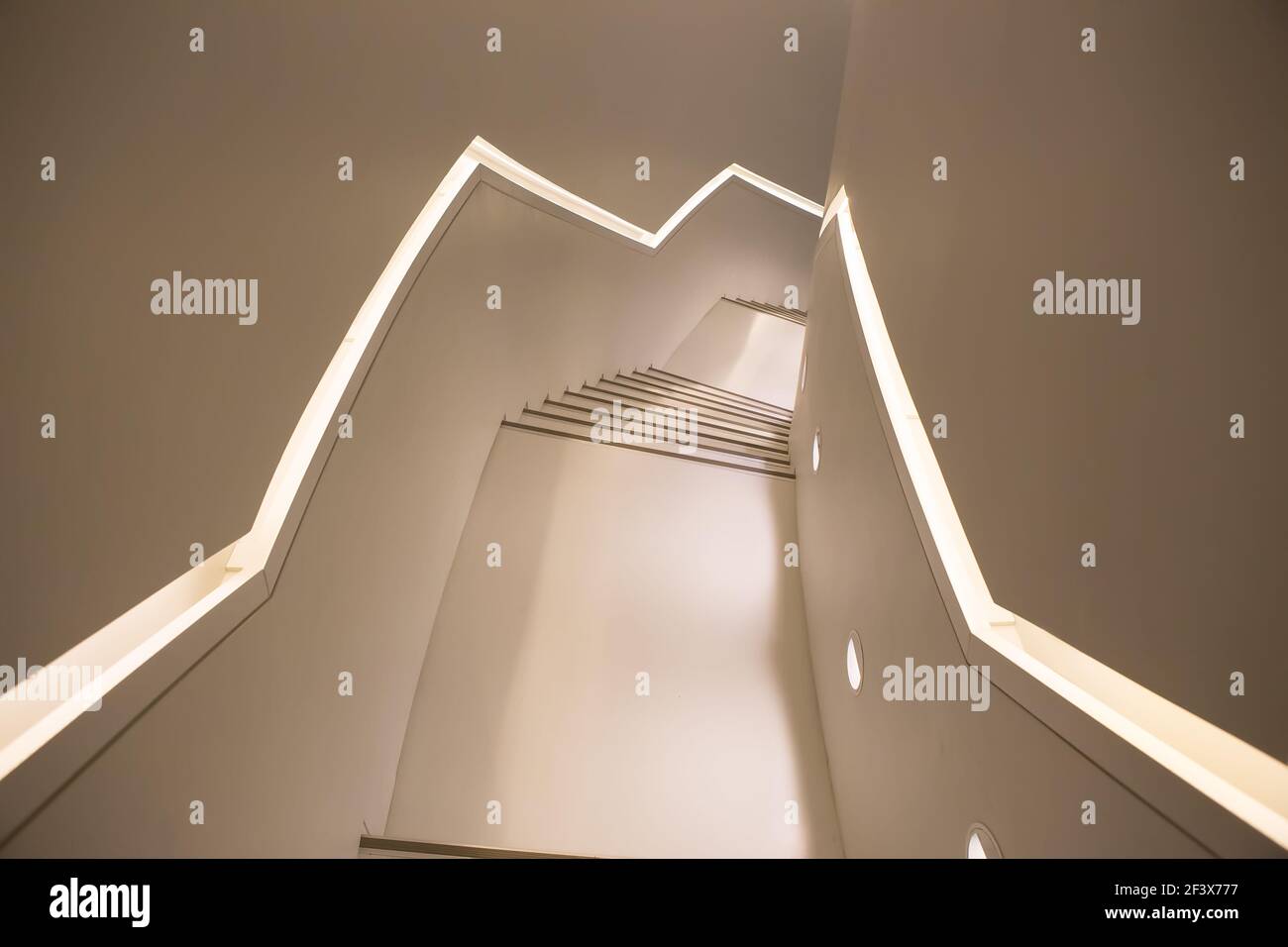 Curved corridor with ladder and diode illumination. Modern design Stock ...