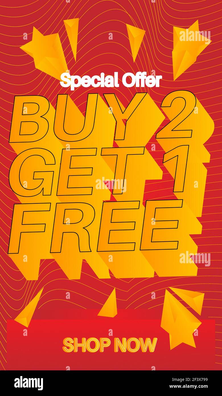 Buy 2 Get 1 Free - Vector banner template design. Special offer ...