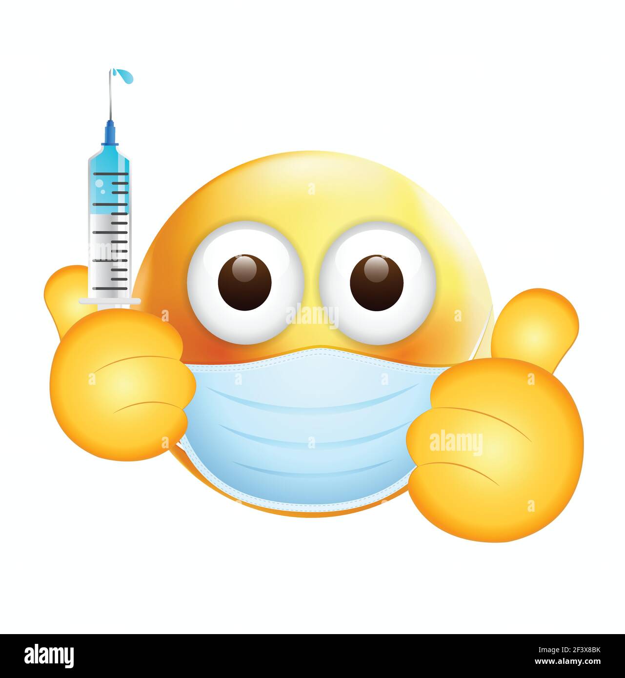 High quality emoticon on white background. Emoji with Vaccine syringe ...