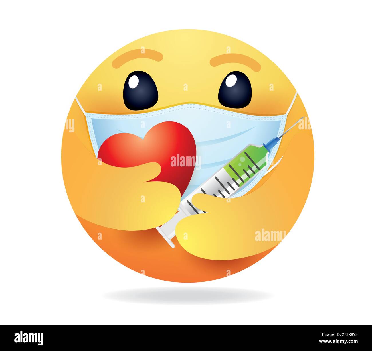 High quality emoticon on white background. Emoji with Vaccine syringe ...