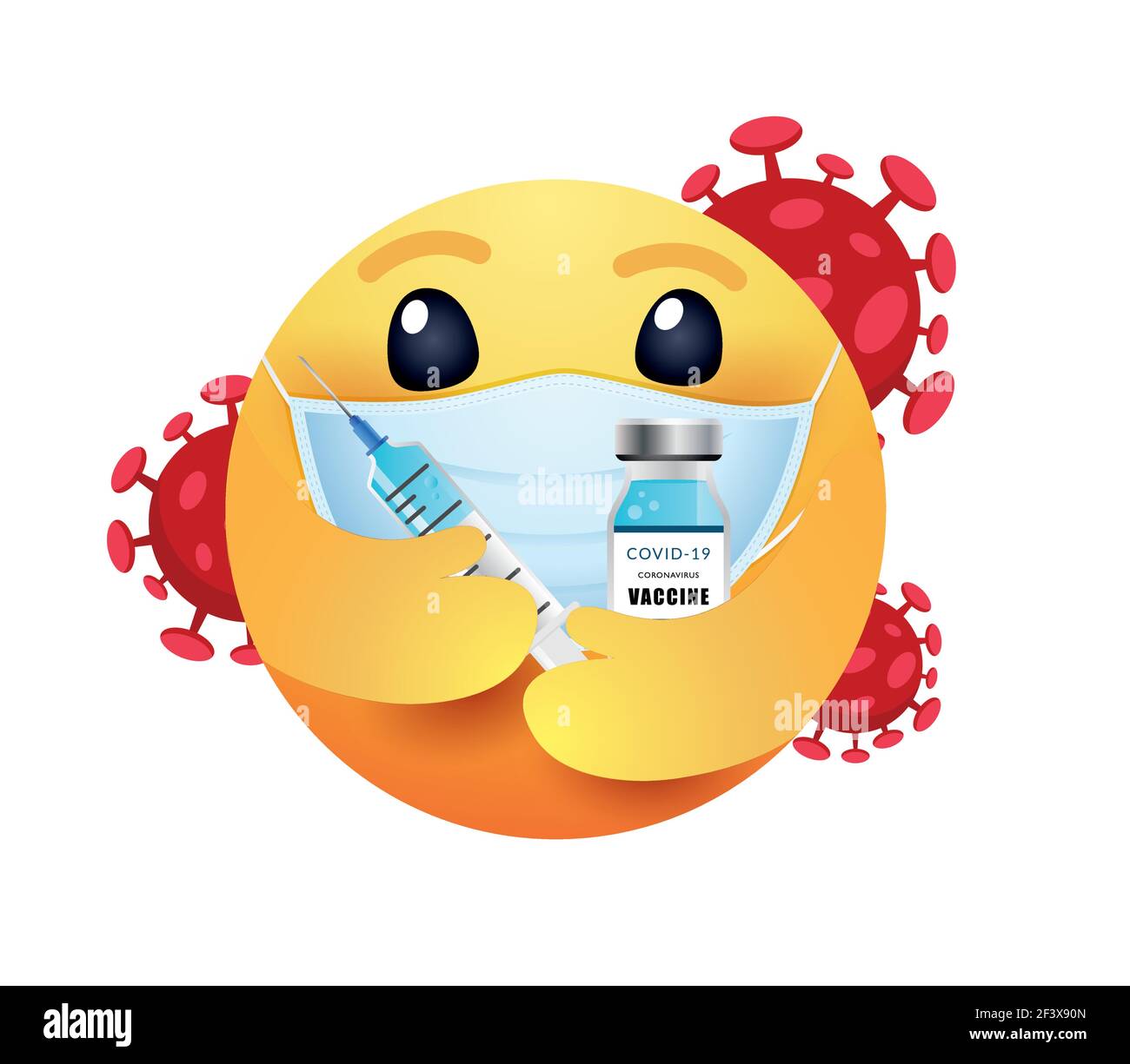 High quality emoticon on white background. Emoji with Vaccine syringe ...