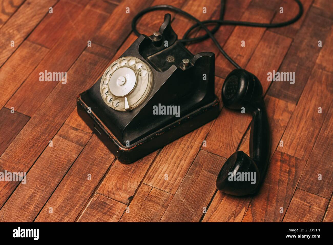 retro telephone technology antique communication nostalgia wood floor ...