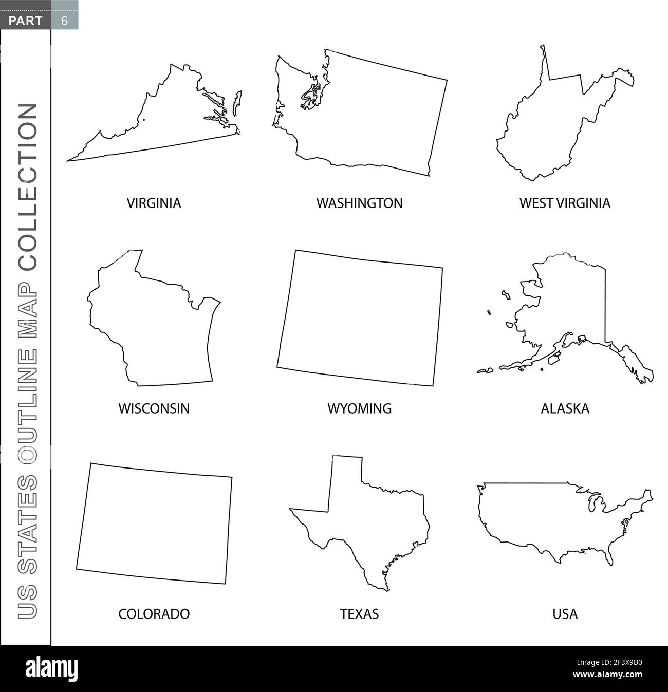 Virginia state outline set map hi-res stock photography and images - Alamy